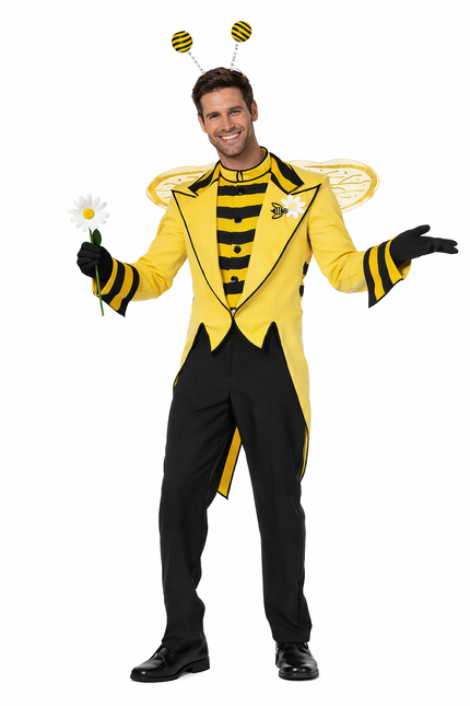 Herren Kostüm Bienenkönig Gelb/Schwarz mit Fühler-Haarreif Frack Jacke ...