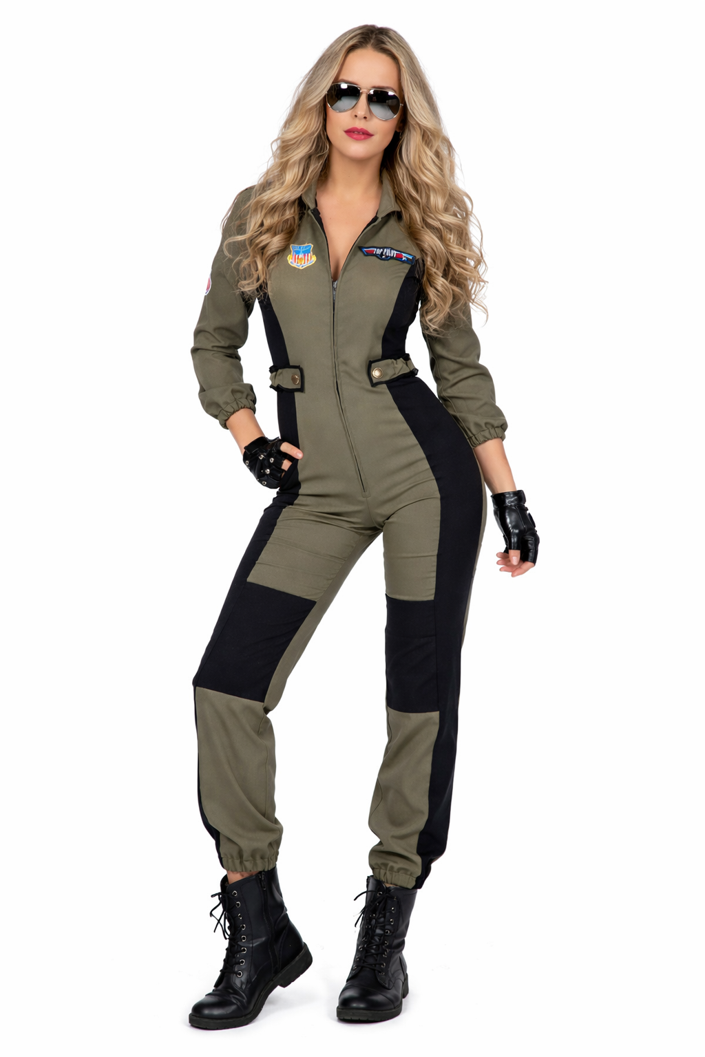 Damen-Kostüm Kampfjet Pilotin inkl. Brille Kampffliegerin Piloten ...