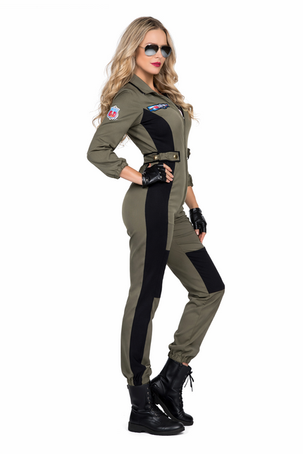 Damen-Kostüm Kampfjet Pilotin inkl. Brille Kampffliegerin Piloten ...