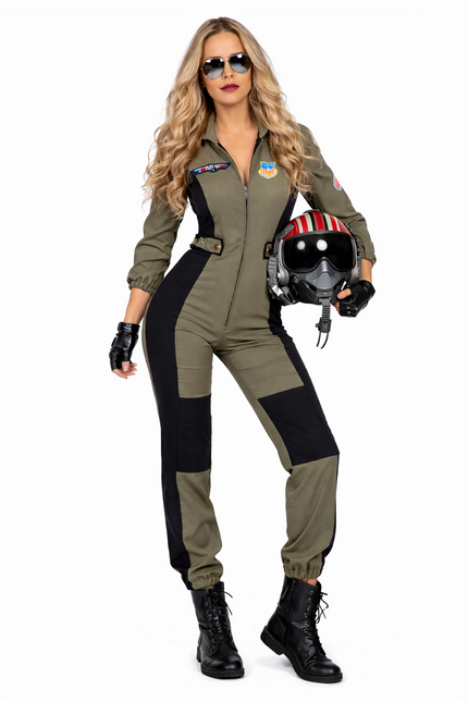 Damen-Kostüm Kampfjet Pilotin inkl. Brille Kampffliegerin Piloten ...