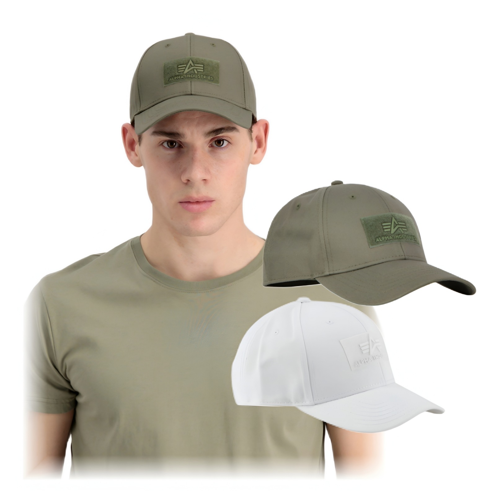 Alpha Industries Herren Kappe weiß grün Baseball Cap Baumwolle VLC Cap ...
