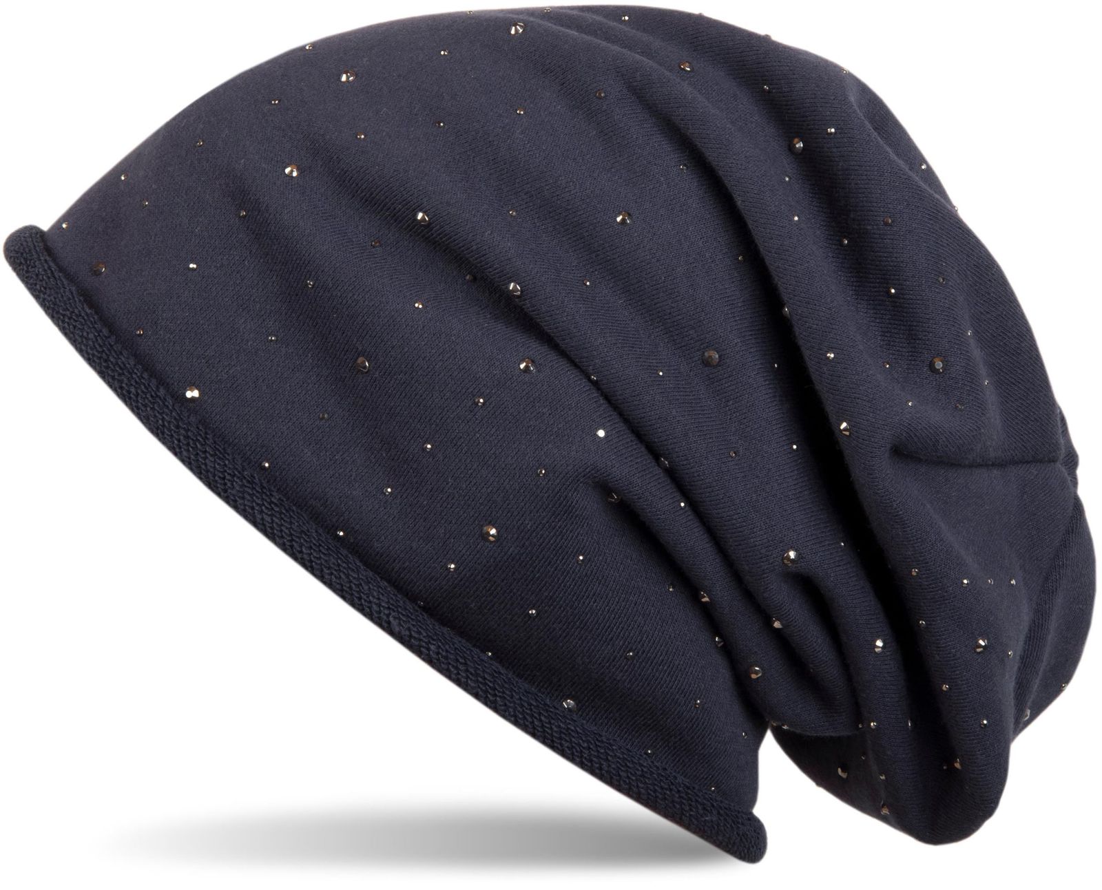 klassische Beanie Mütze mit Strass-Nieten Applikation und Rollrand ...