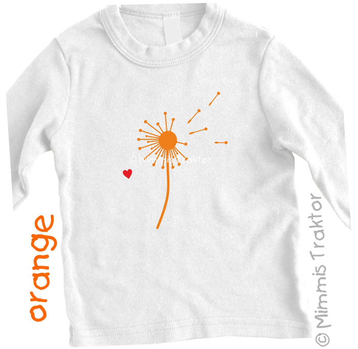 Bügelbild Pusteblume + Herz 10 cm x 15 cm ORANGE Flockfolie Aufbügler ...