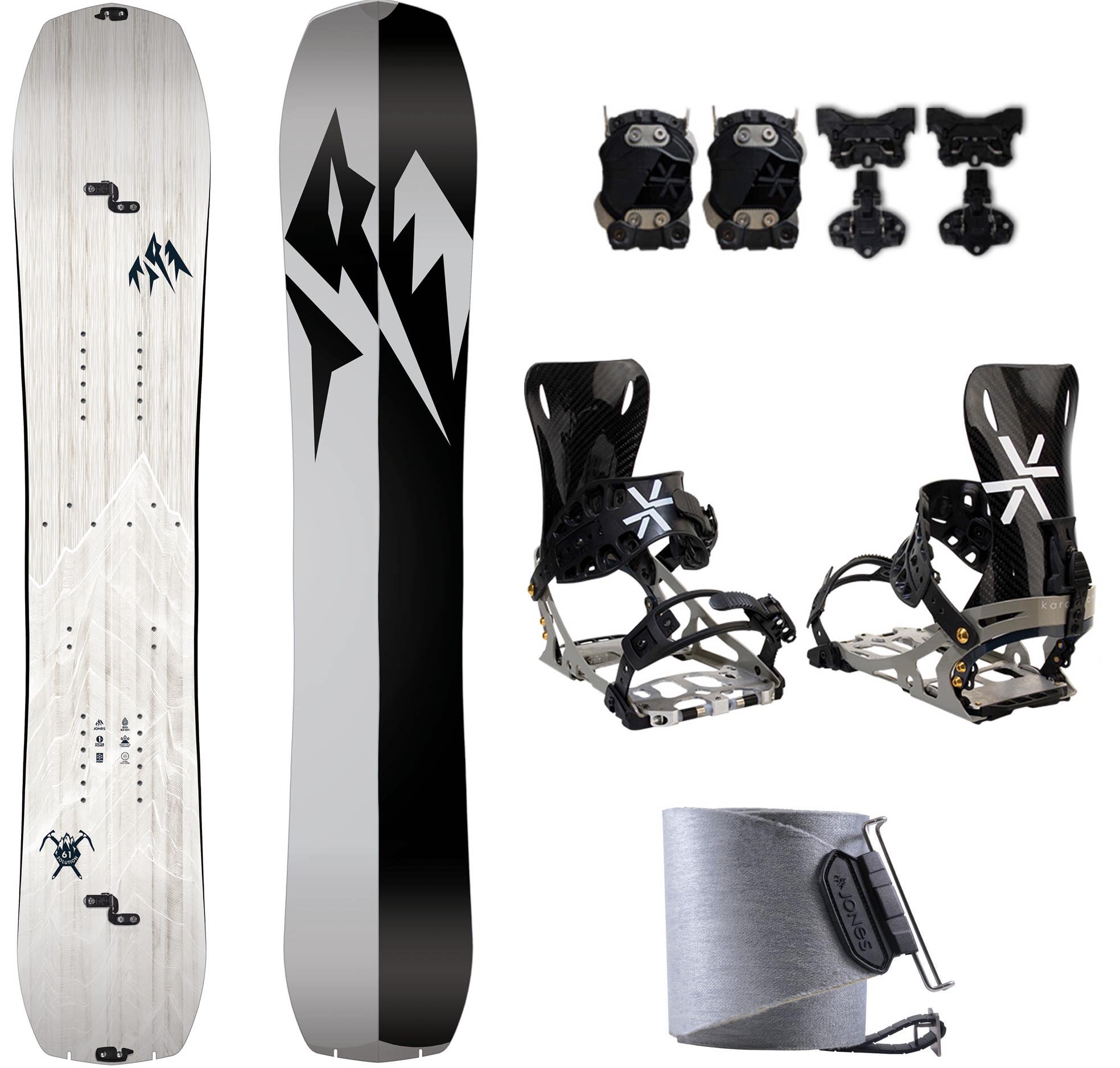 Splitboard Set Jones Solution, Karakoram X-Carbon, Felle 22
