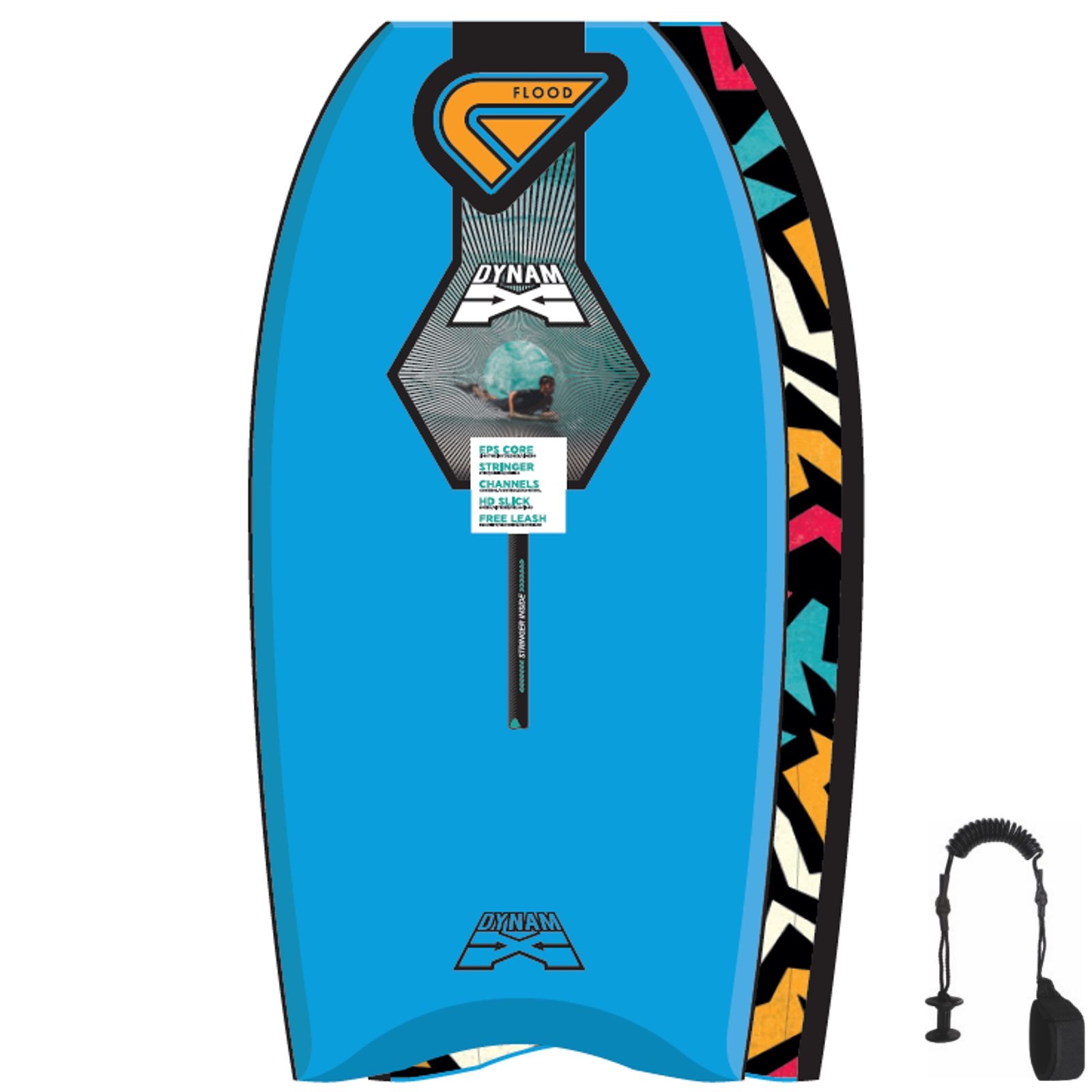 FLOOD Bodyboard Dynamx Stringer 44 Blau Tribal Freizeit Leash