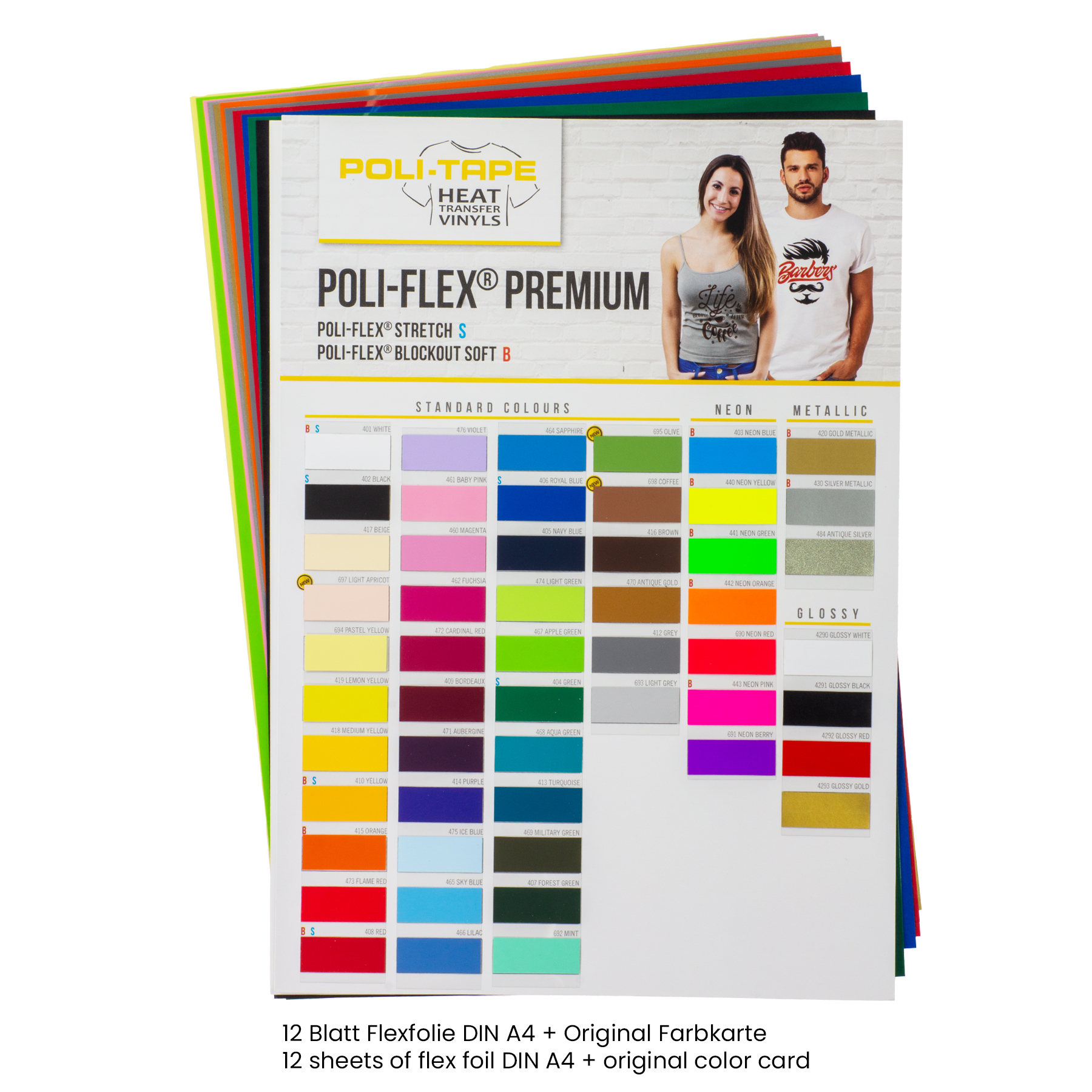 12er DIN A4 Starter-Set POLI-FLEX® PREMIUM + Farbkarte | Kreativplotter Webshop