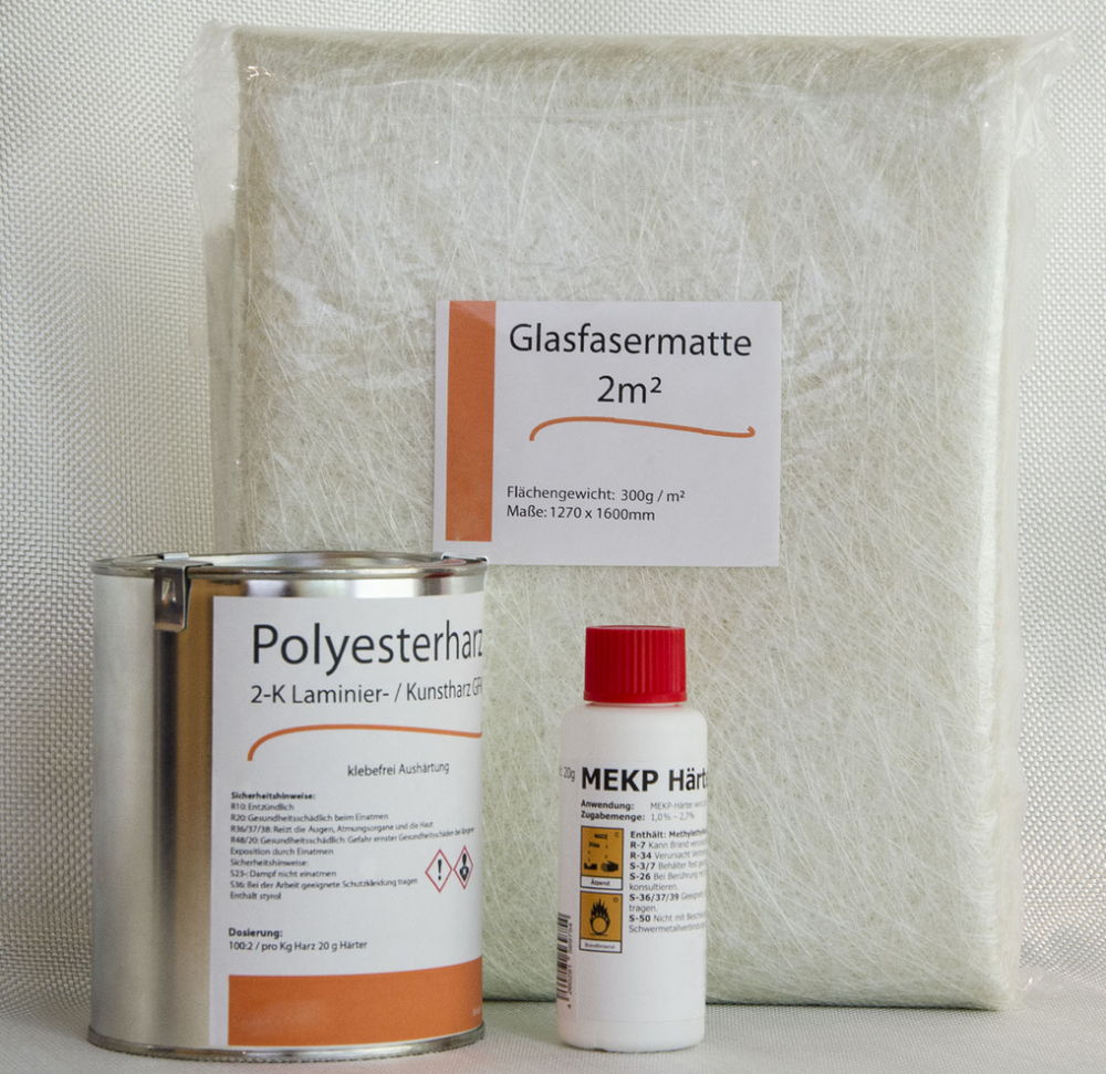 Repair set 3 pieces. - GRP fiberglass (mat, resin, hardener) - for ...