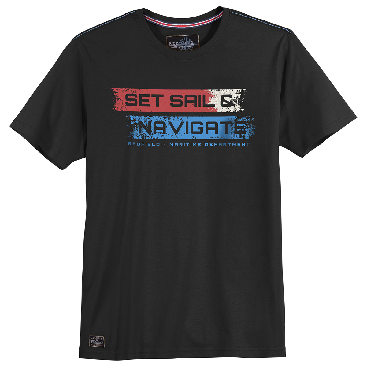 REDFIELD - T-Shirt extra lang - Set Sail & Navigate - schwarz