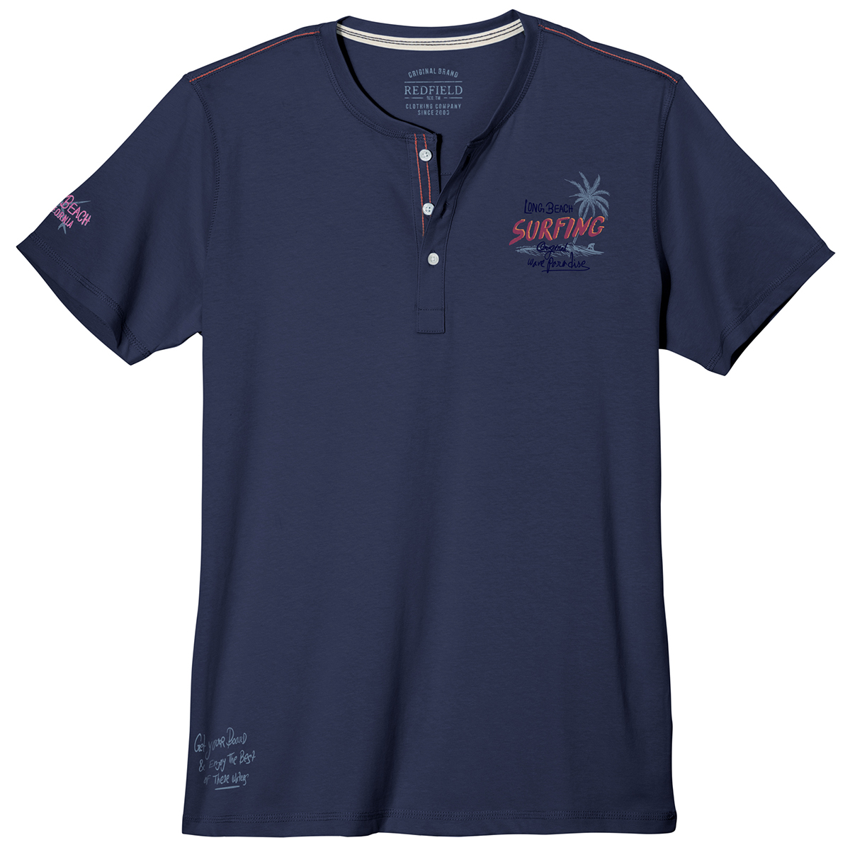REDFIELD - T-Shirt mit Knopfleiste extra lang - Surfing - blau