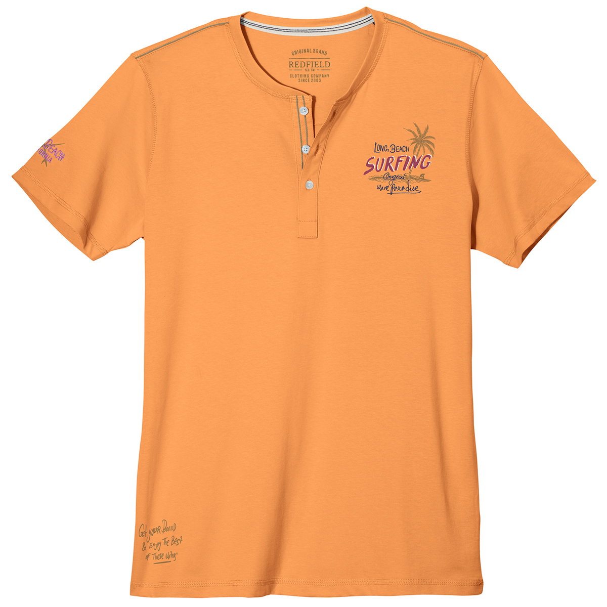 REDFIELD - T-Shirt mit Knopfleiste extra lang - Surfing - orange
