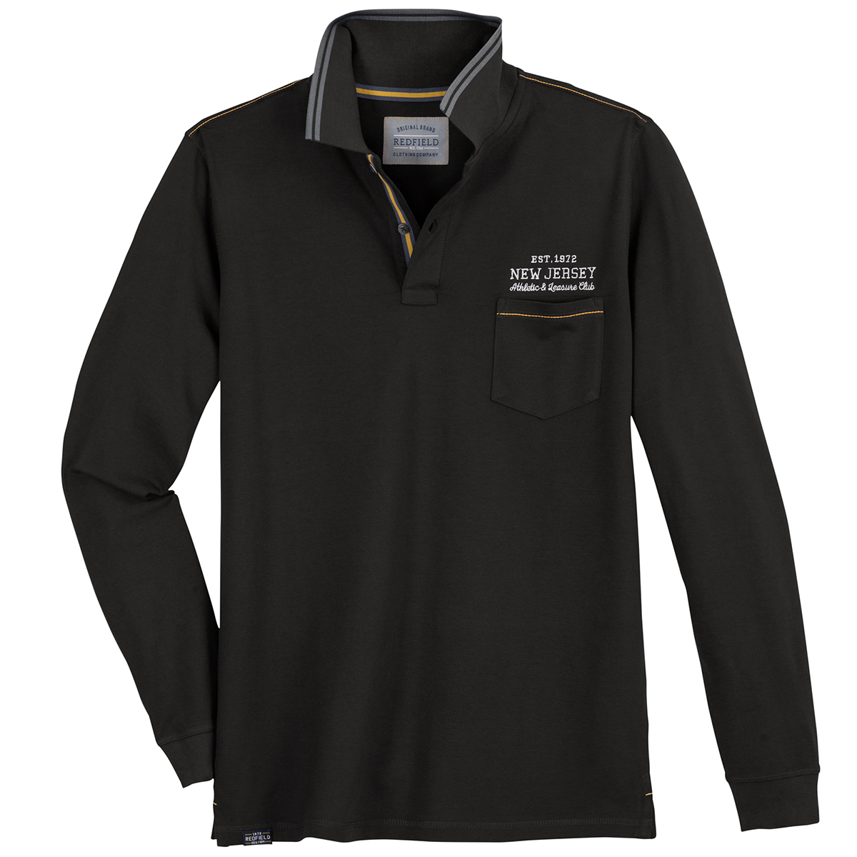 REDFIELD - Langarm-Poloshirt mit Brusttasche, extra lang - schwarz