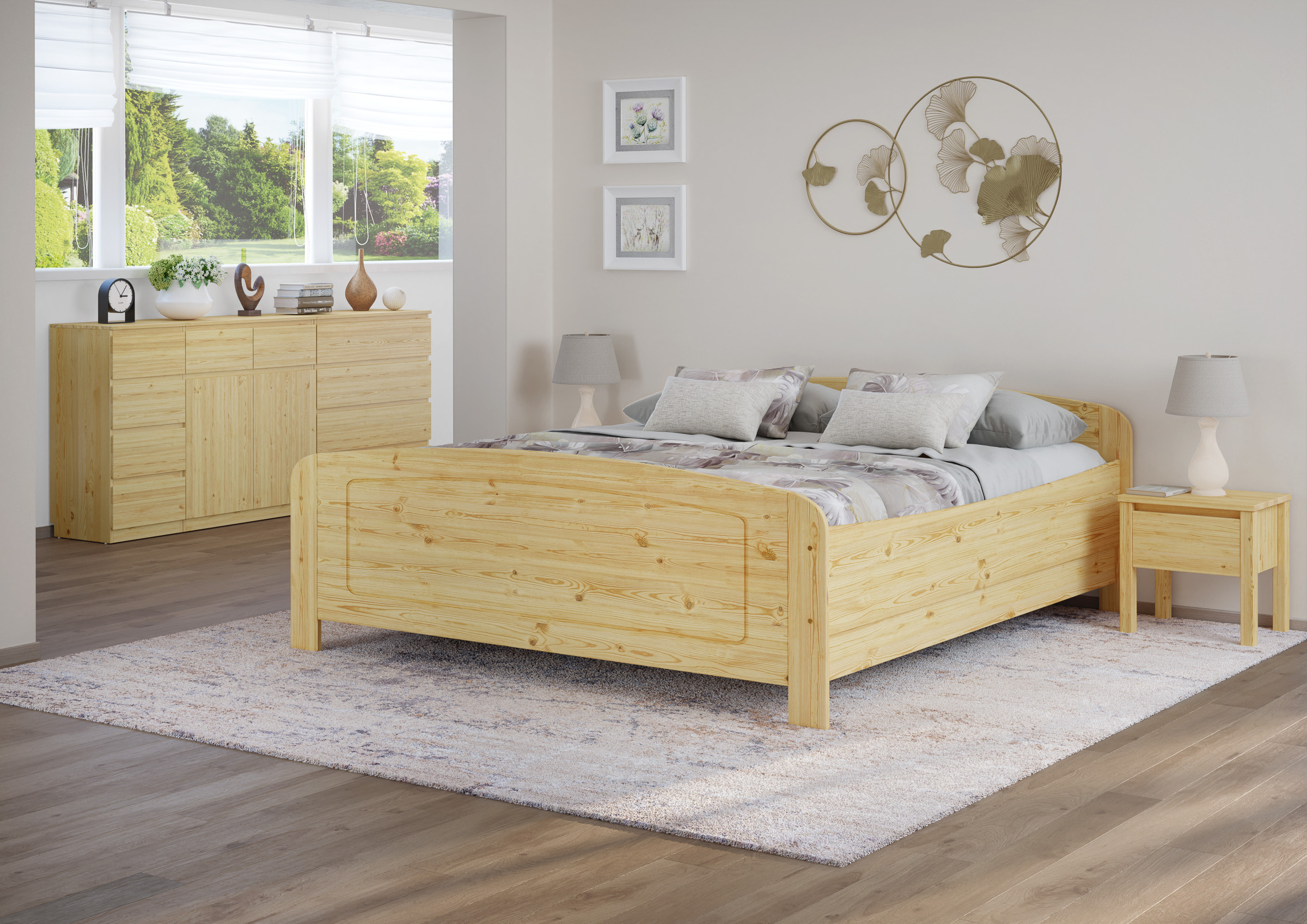 Massivholzbett 180 cm x 200 cm Seniorenbett Extra Hoch Doppelbett Kiefer