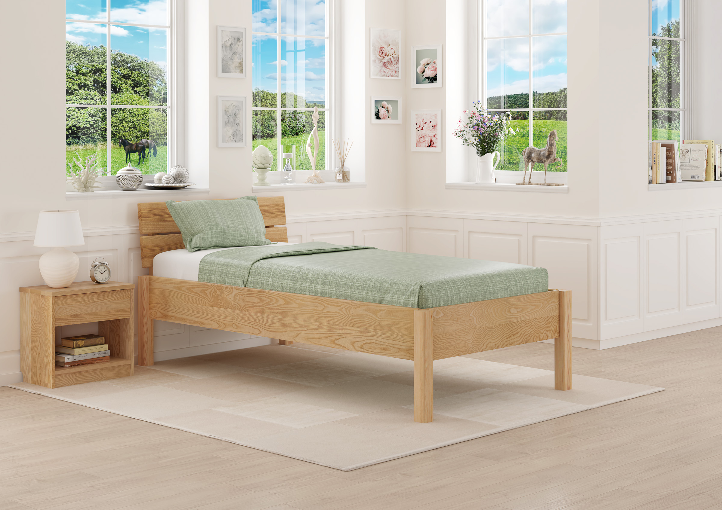 Four height variants for wide single bed METAL FREE 100x200 in oiled ...