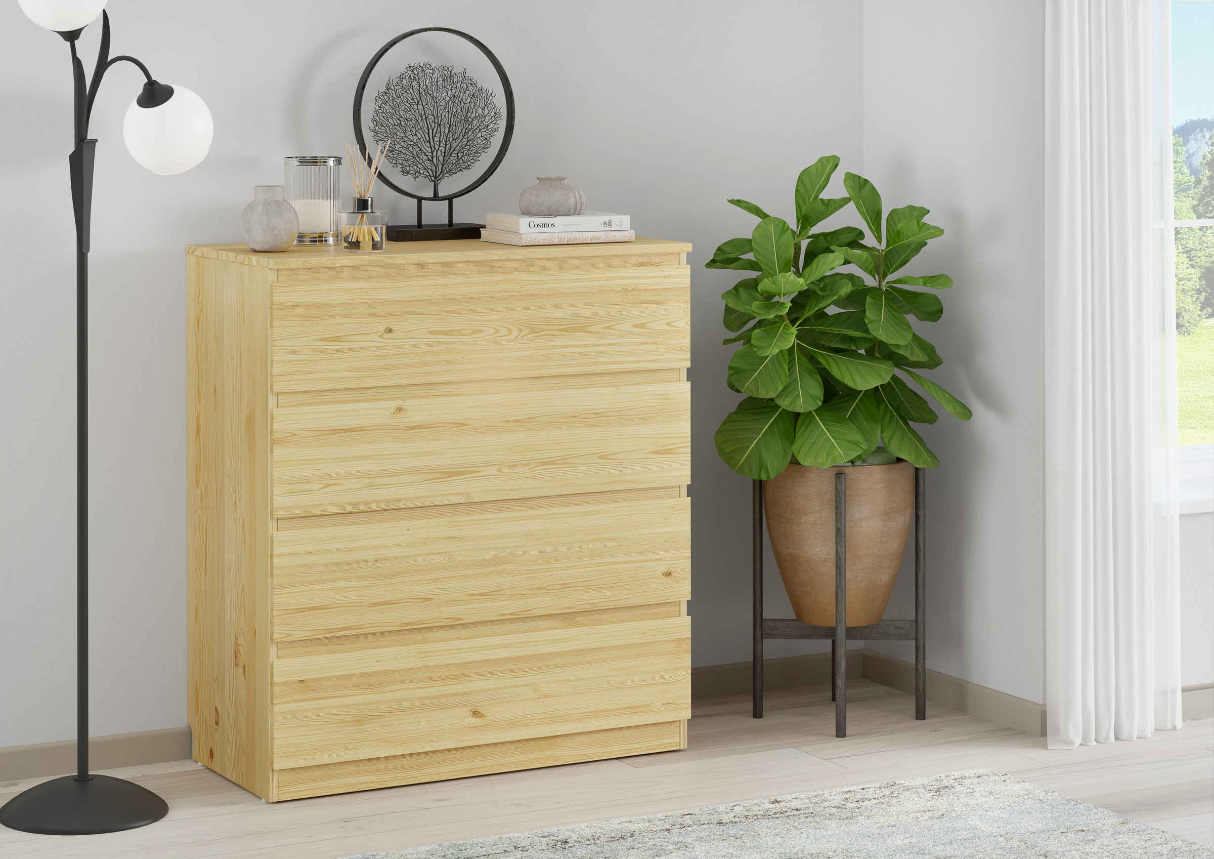 Kieferholzkommode Sideboard mit 4 Schubladen Natur