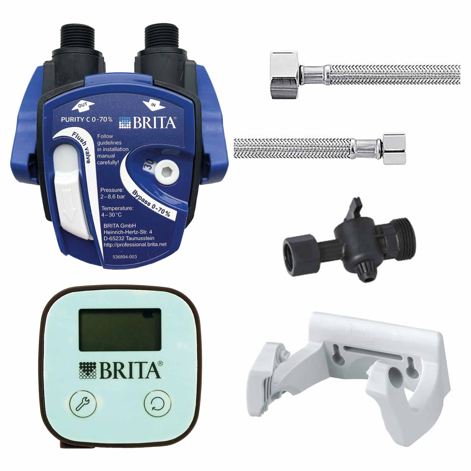 Brita Purity C Filterkopf Set VII mit Wandhalterung, Schlauch-Set und ...