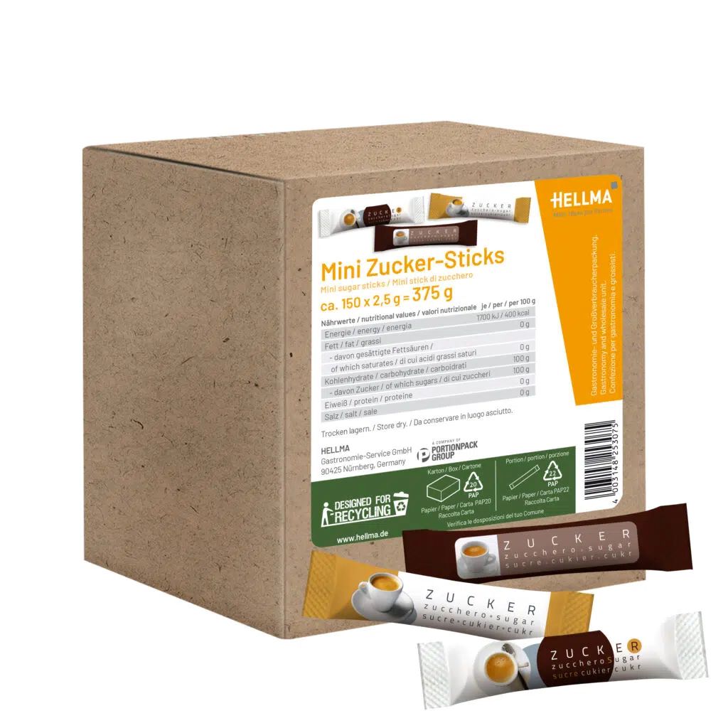 Hellma Mini Zuckersticks 150 x 2,5g Portionszucker, im nachhaltigen ...