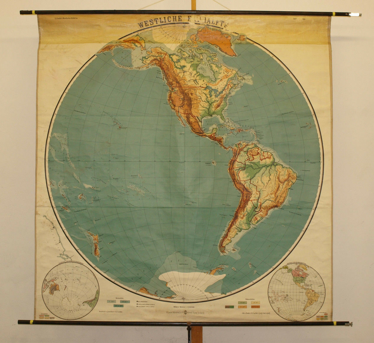 Schulwandkarte Amerika America Planiglobe vintage map Erdhälfte ~1914 ...