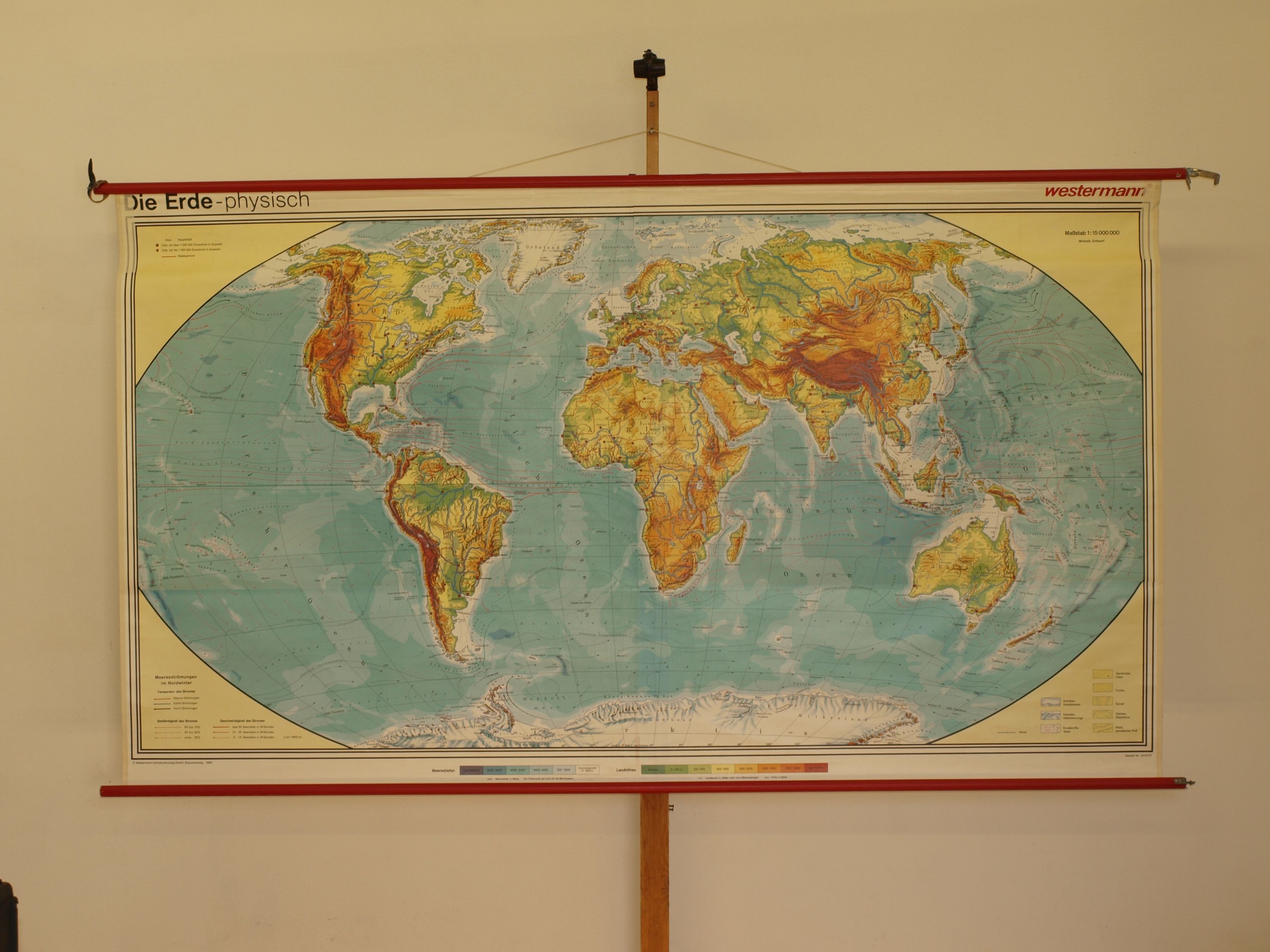 Die Erde große physische Weltkarte Kontinente Staatsgrenzen Gebirgszüge ...