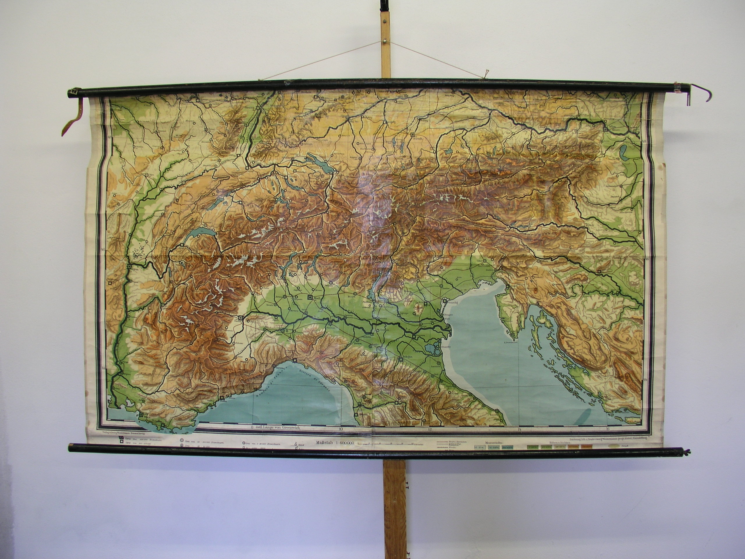 schöne Schulwandkarte Alpenländer 179x109cm ~1940 vintage wall map ...