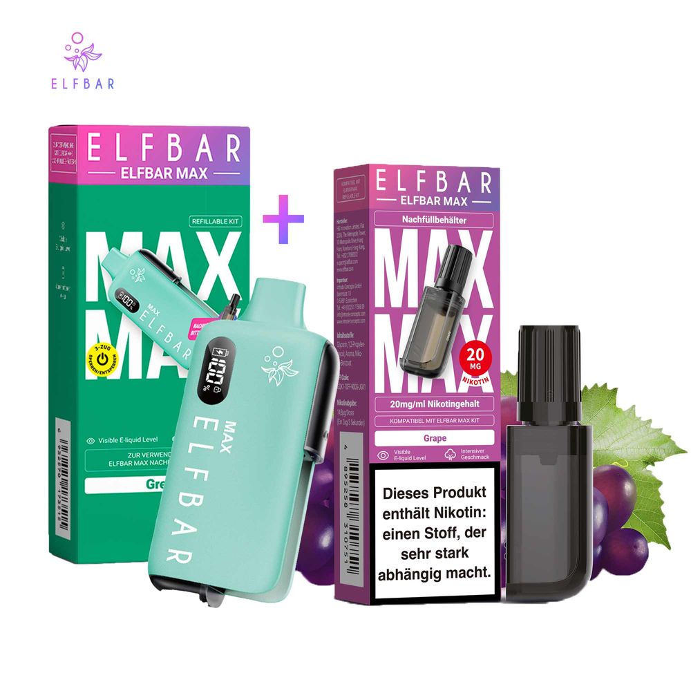 [Paket] ELFBAR MAX Green Kit + Pod Grape | Elfbargermany