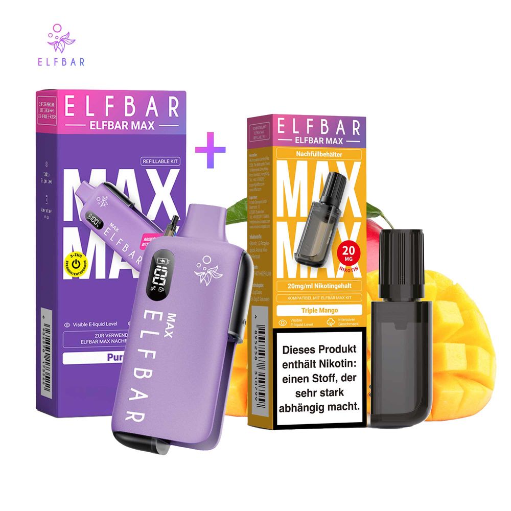 [Paket] ELFBAR MAX Purple Kit + Pod Tripple Mango | Elfbargermany