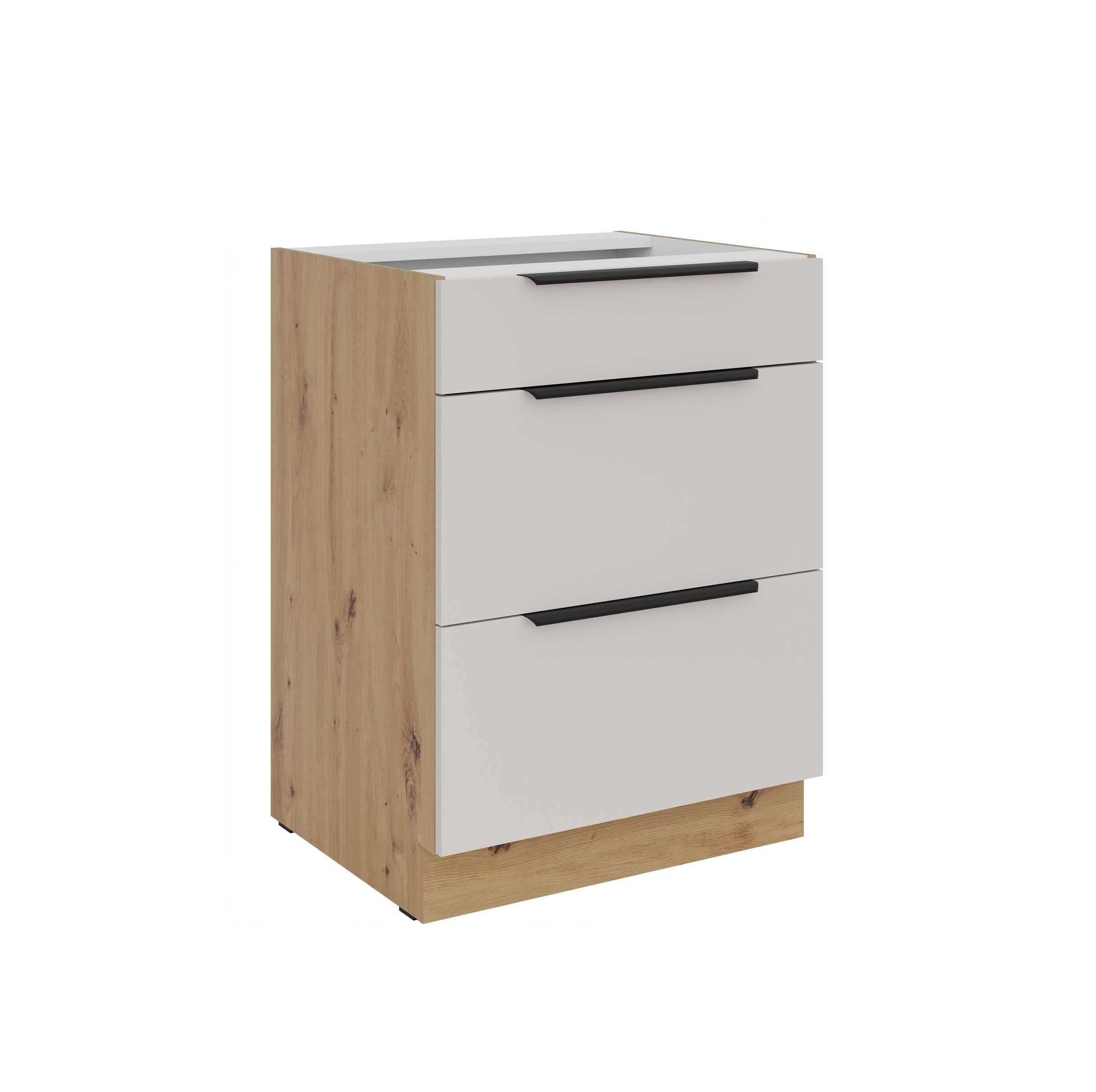 Küchen Unterschrank 60 cm Küche SOLANO Kaschmir beige matt + Eiche ...