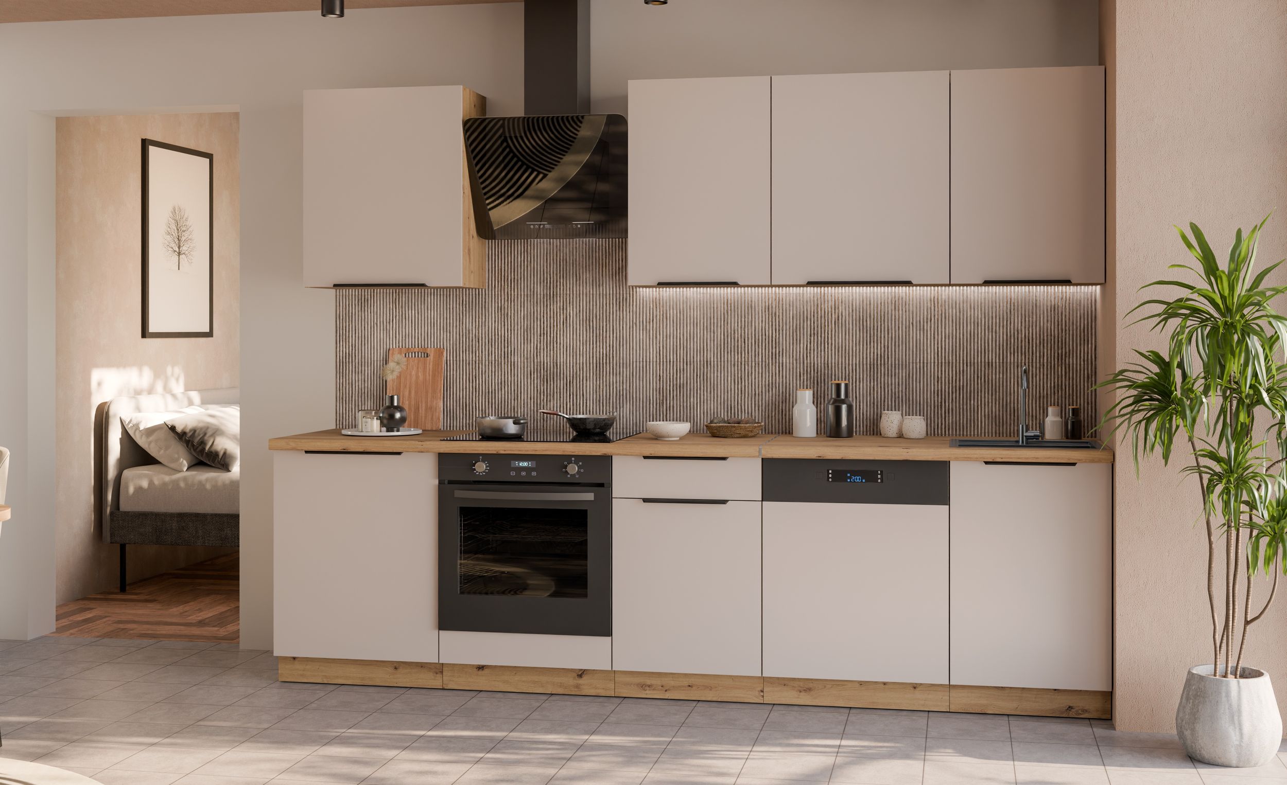 Küche SOLANO BASIC 280 cm Küchenzeile Küchenblock Einbauküche Kaschmir ...