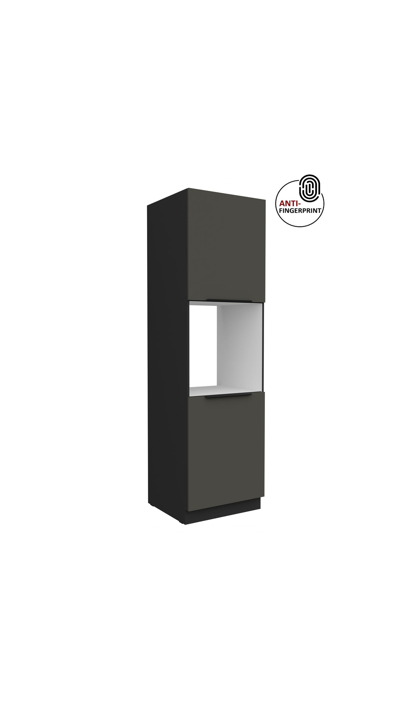 Küchen Hochschrank 60 cm Küche ARIA Graphite ultra matt + Schwarz matt ...