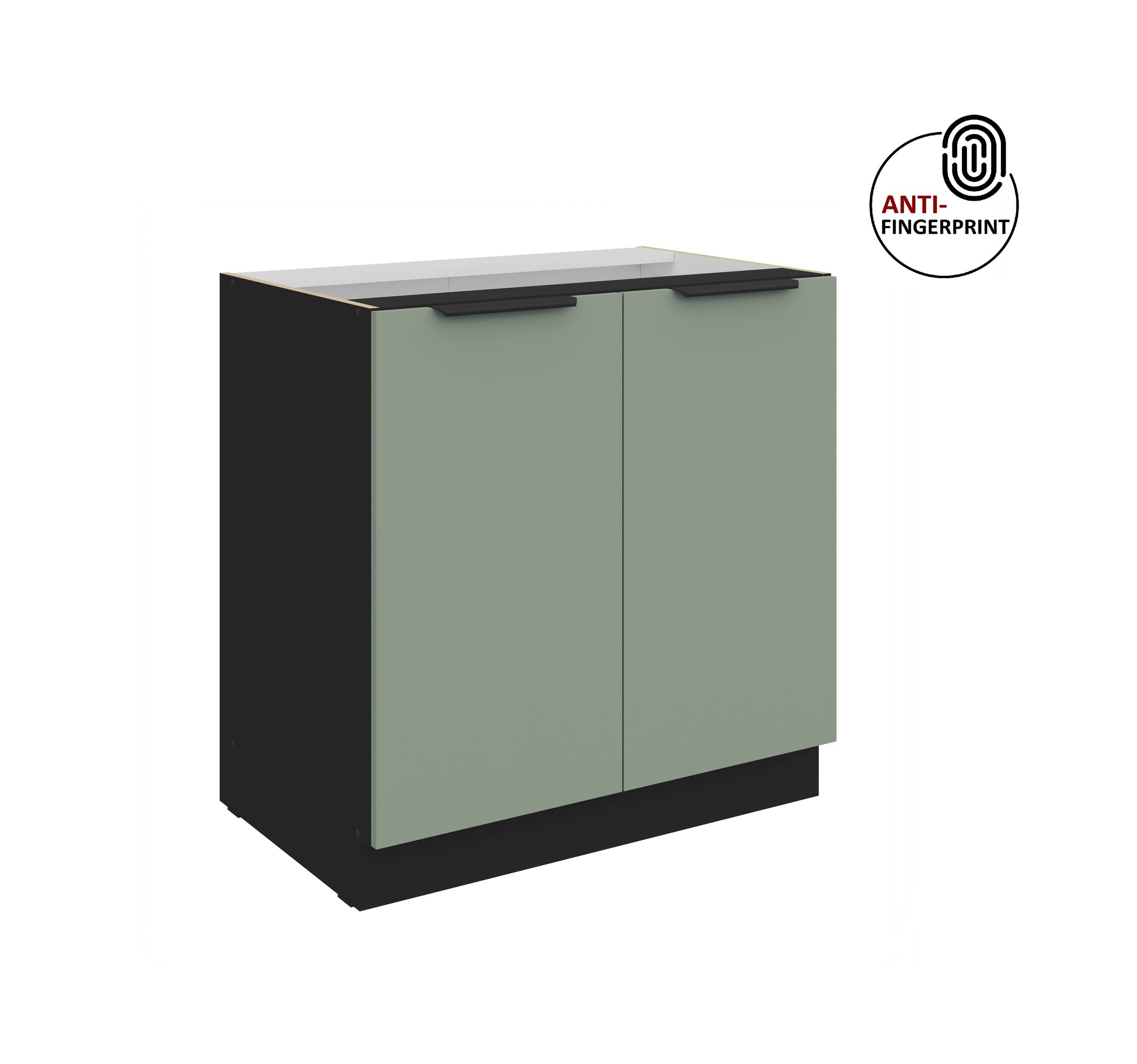 Küchen Unterschrank 80 cm Küche ARIA Aquamarin ultra matt + Schwarz ...
