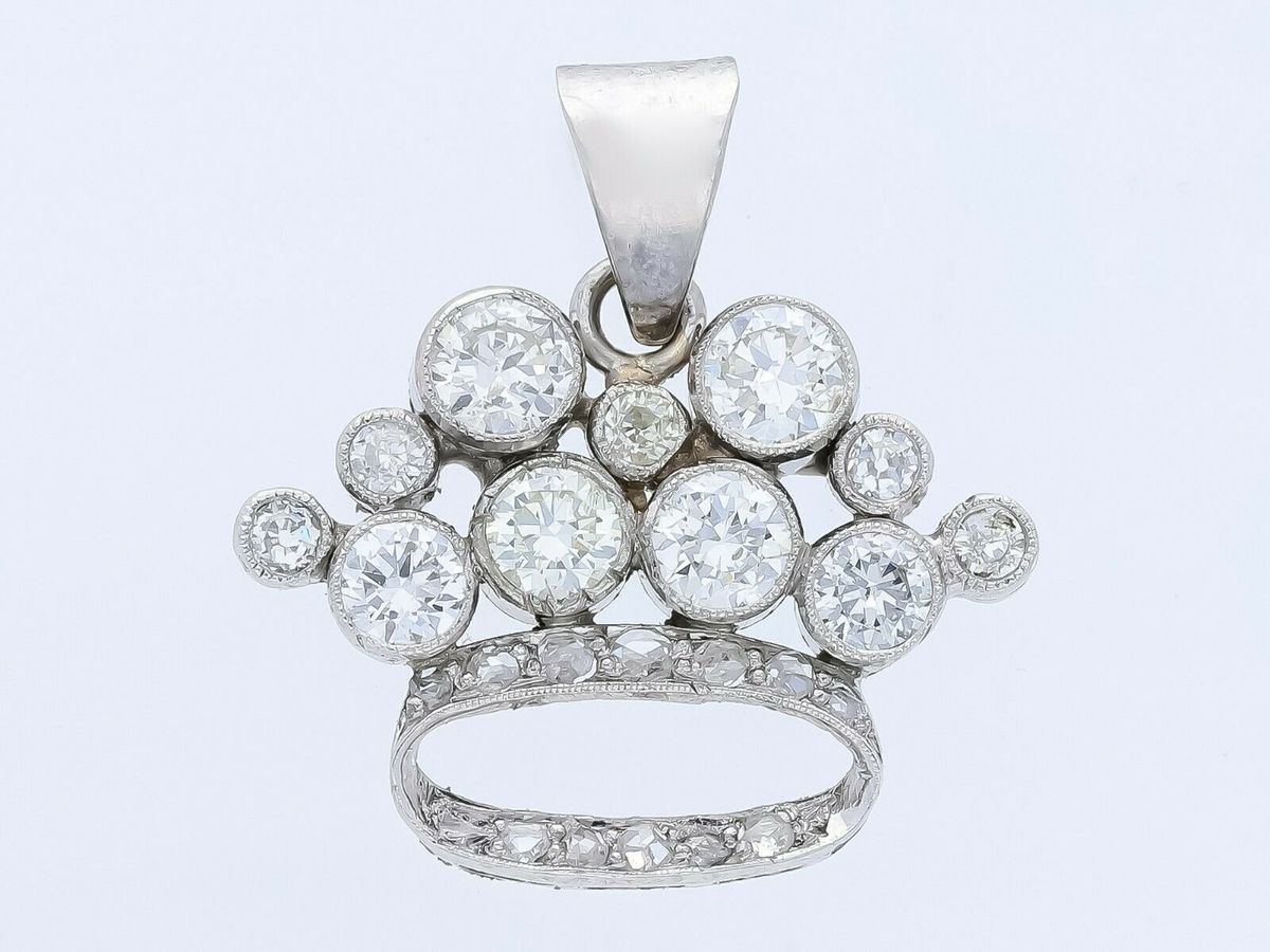 antiker Anhänger Krone 1,60 Karat Diamanten 750 Gold Platin