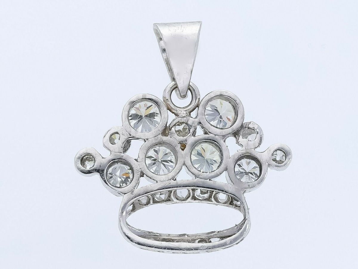 antiker Anhänger Krone 1,60 Karat Diamanten 750 Gold Platin