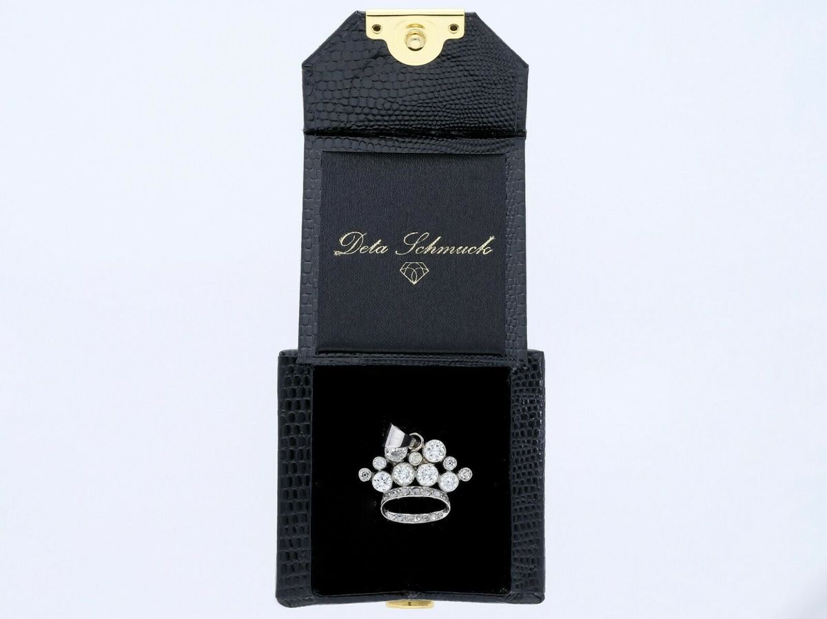 antiker Anhänger Krone 1,60 Karat Diamanten 750 Gold Platin