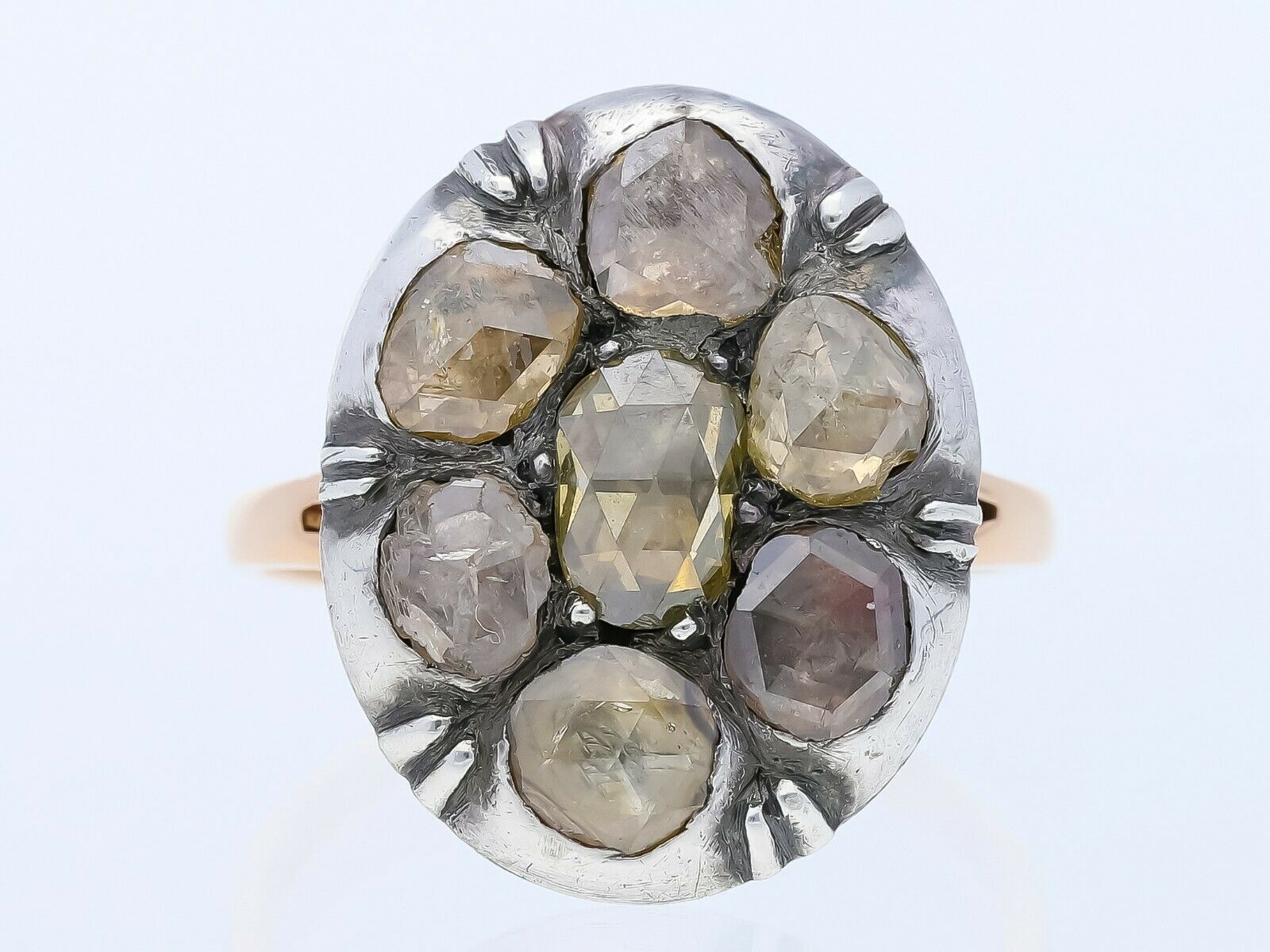 antiker Ring 2,00 Karat Diamanten 585 Gold 14 Karat Silber um 1880