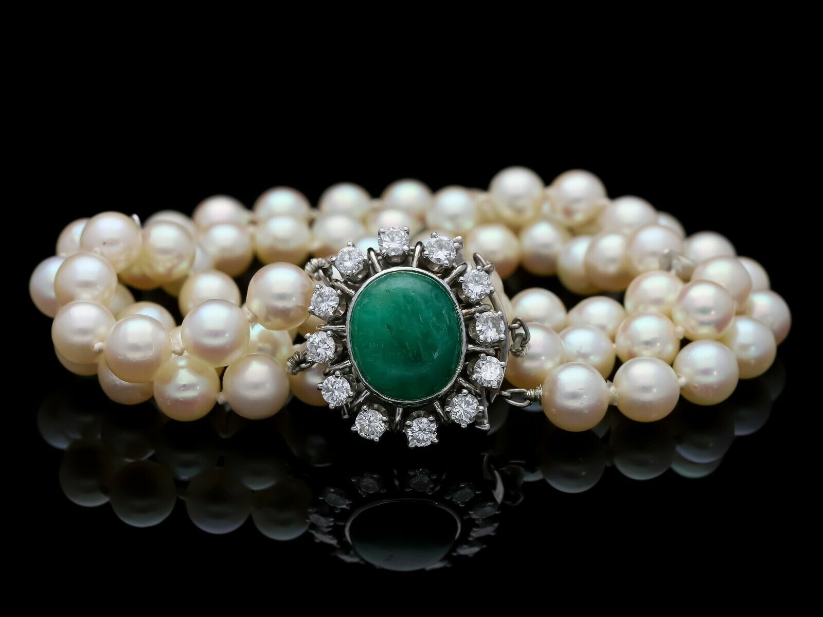 Akoya Zucht Perlen Armband 1,08 Karat Brillanten 5,00 Karat Smaragd 585 ...