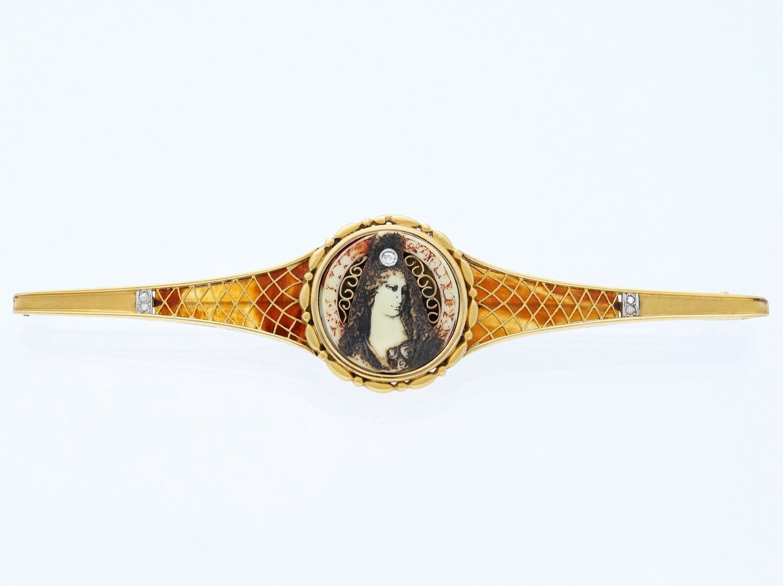 Vallmitjana antike Brosche Diamanten 750 Gold 18 Karat Etui