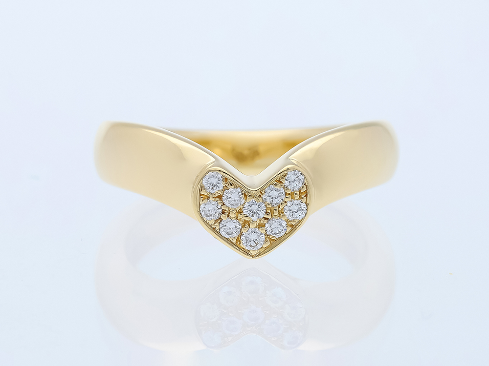 Marken Herz Ring in 750 Gelbgold, lupenrein Diamanten, Handgefertigt
