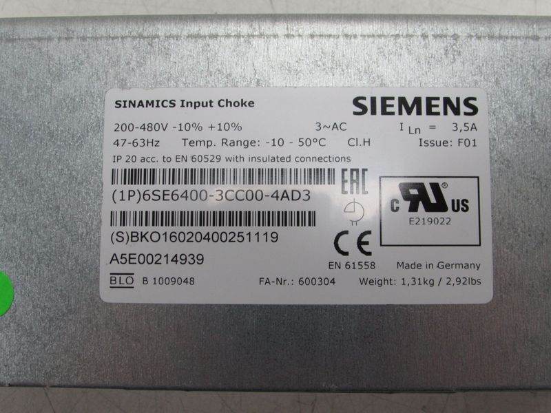 Siemens Sinamics Input Choke 6SE6400-3CC00-4AD3 6SE6 400-3CC00-4AD3 ...