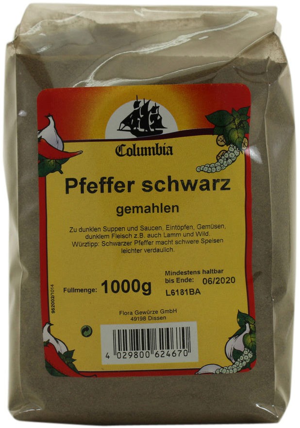 Columbia Pfeffer schwarz gemahlen 1kg Gewürze Gewürze M - P