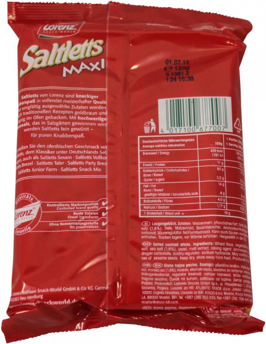 Lorenz Saltletts Maxi Sticks 125g Süßes & Salziges Knabberartikel Lorenz