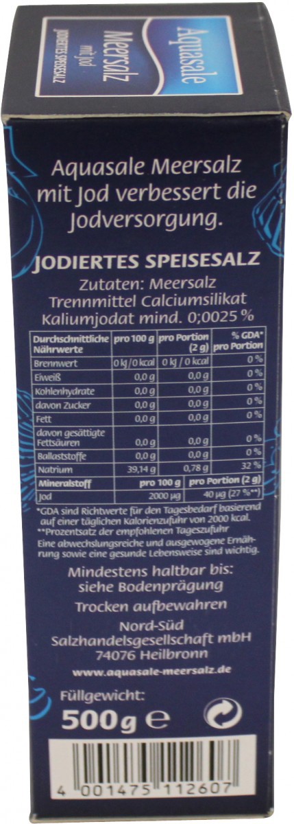 Aquasale Meersalz mit Jod fein 500g Feinkost & Lebensmittel Salz, Zucker