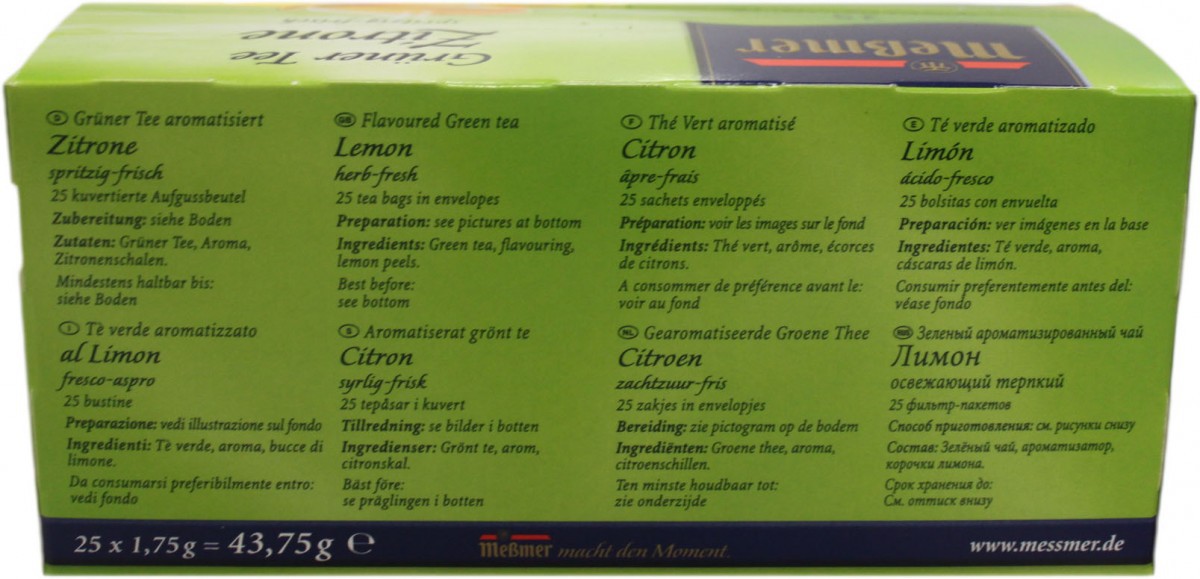 Messmer Grüner Tee Zitrone 25 x 1,75g Feinkost & Lebensmittel Tee ...