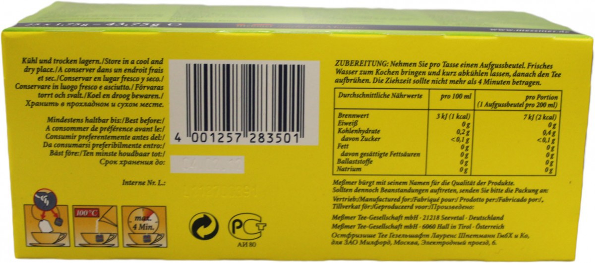 Messmer Grüner Tee Zitrone 25 x 1,75g | saymo.de - Lebensmittel Online ...