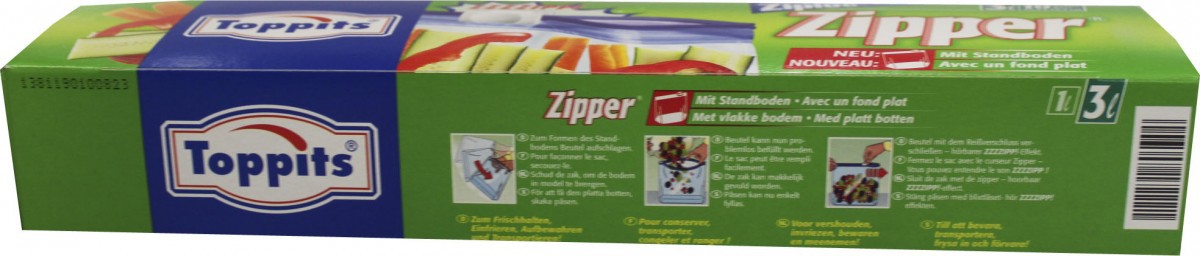 Toppits Zipper mit Standboden 3L 10 Beutel Haushalt Folien / Beutel ...