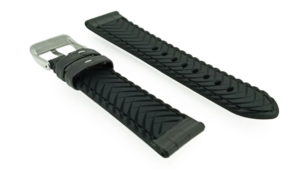 Jacques Lemans | Uhrenarmband Leder schwarz 22mm Krokoprägung 1-2117 ...