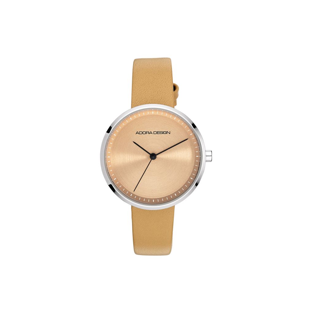 Adora Design Damenuhr Edelstahl 3 BAR Analog Quarz beige Lederband ...