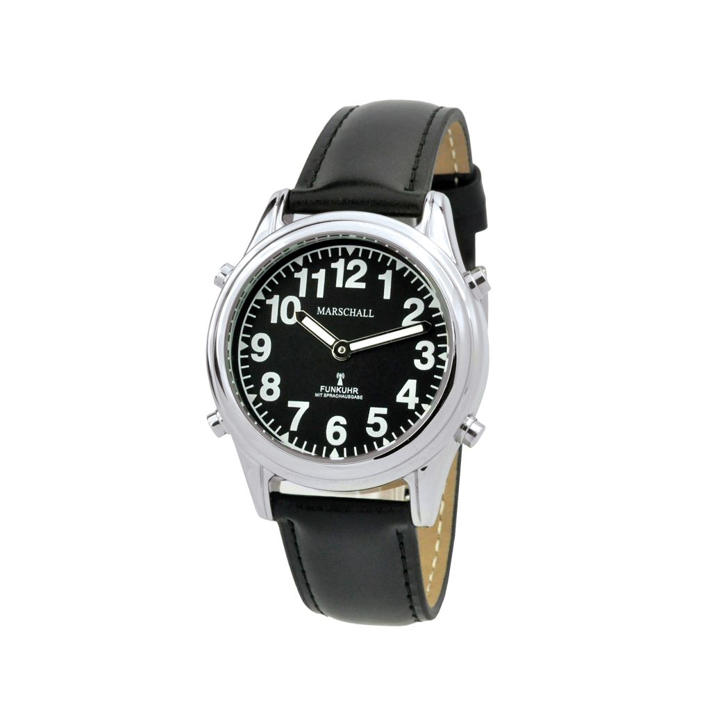 Marschall Funk TALKING WATCH > Armbanduhr Ø 35mm | schwarzes Lederband ...