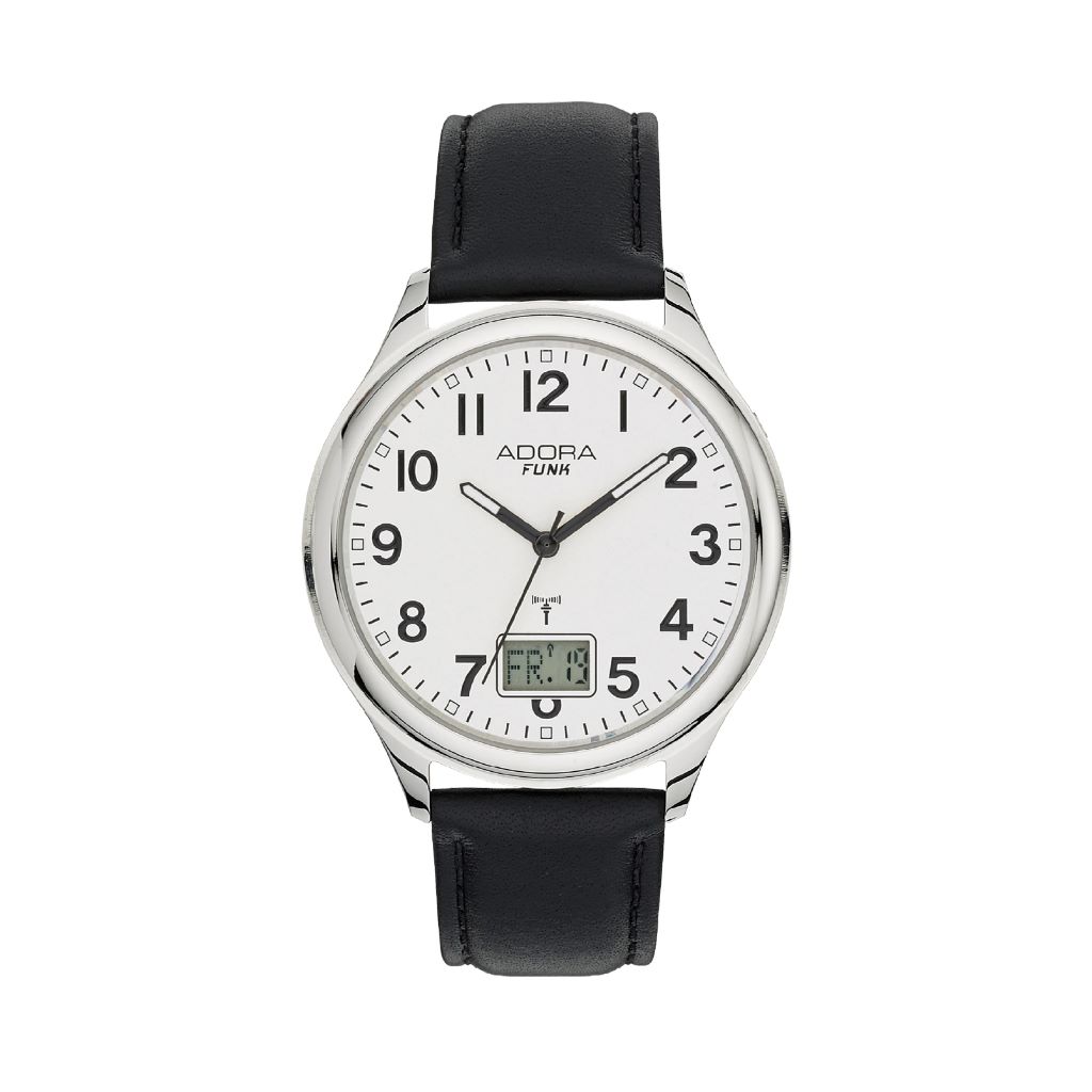 ADORA Funk Armbanduhr Ø 42mm silberfarben Edelstahl Lederband | Minott ...