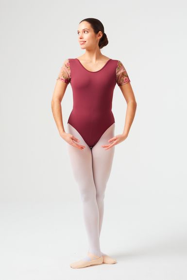 Damen Kurzarm Ballett Trikot Merle mit geblümtem Netzeinsatz