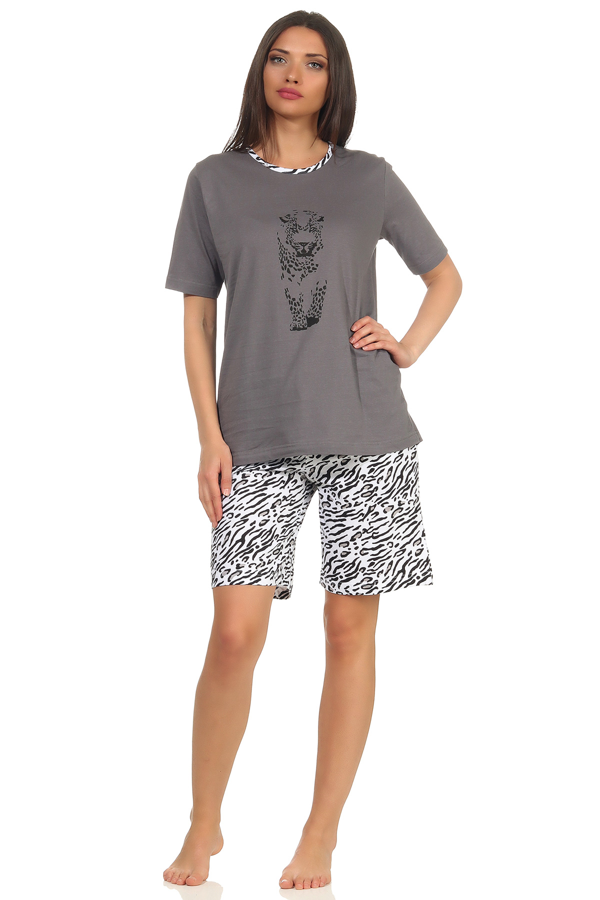 Shorty Pyjama Kurzarm Schlafanzug Mit Tigermotiv Auch In Übergrössen