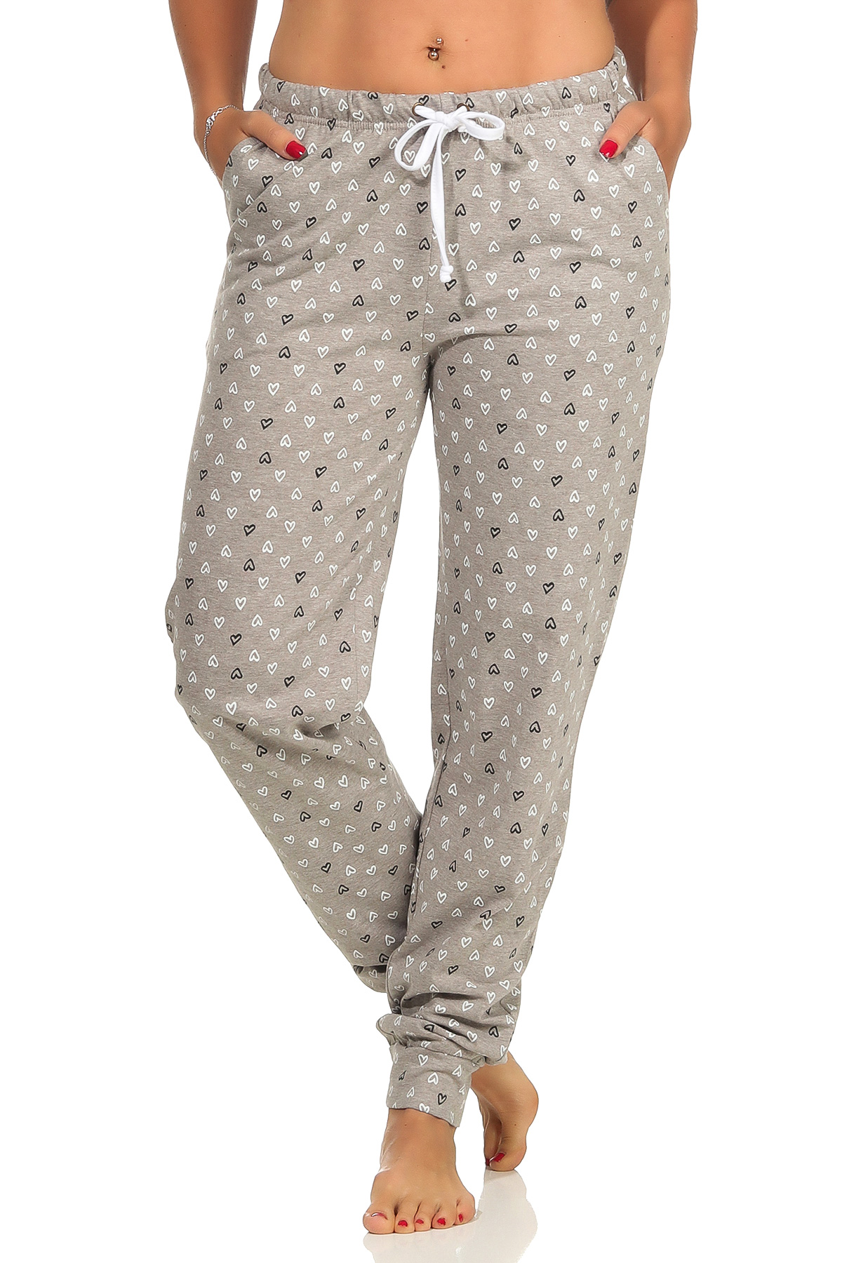 Damen Mix And Match Pyjama Schlafanzug Hose Lang In Tollen Herz Allover